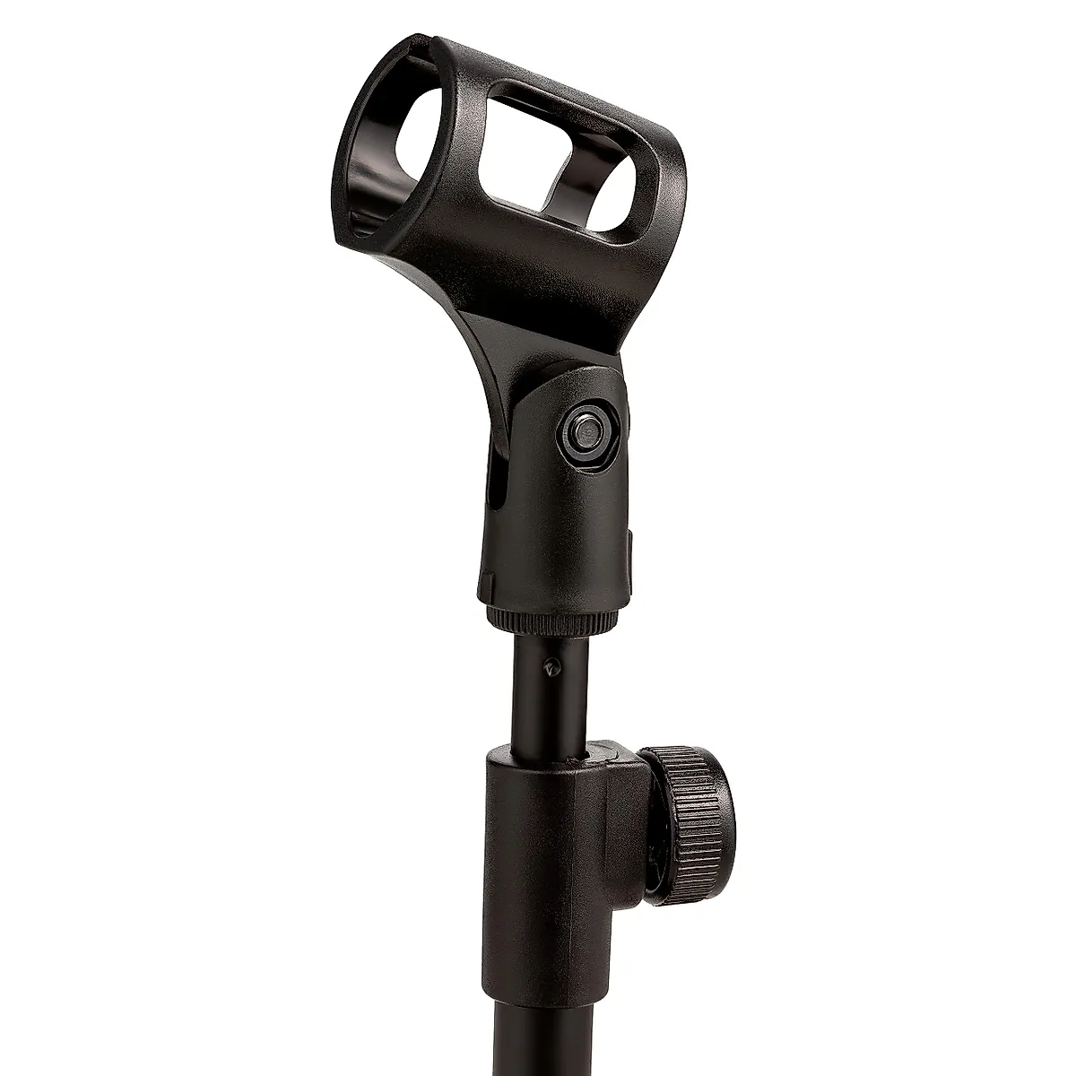 Clef Audio Labs Desktop Mic Stand with Adjustable Arm and Round Non-Slip Weighted Base for Recording, Podcasting, and Gaming with Universal Large Barrel Microphone Clip, Black