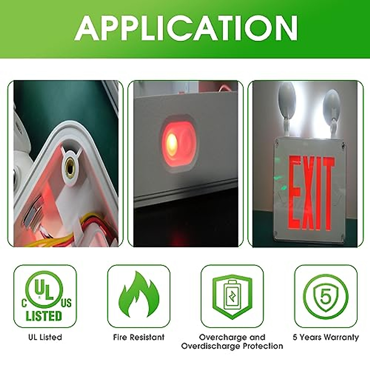 Garrini LED Emergency Light，Red Letter, Dual Rotational LED Emergency Combo with Backup Battery, Commercial Grade, Fire Resistant，Suitable for Wet Location Waterproof WCU