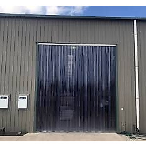 Strivide - Vinyl Plastic Strip Curtain Door Kit 168 in. (14 ft) Width x 108 in. (9 ft) Height Clear Ribbed 12 in. Strips with 100% Overlap