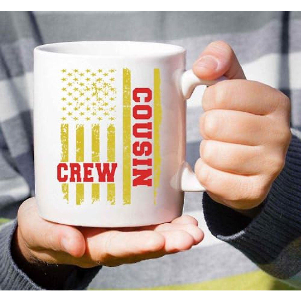 Cousin Crew Outdoor Camp Gift - Grey Multicolored Unisex Sweat for Kids & Men - 11 Oz White Ceramic Coffee Mug