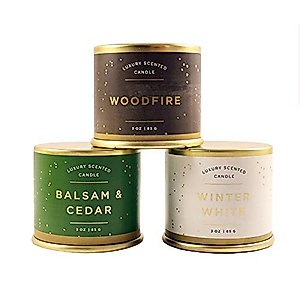 Scents of Winter - Set of 3 Scented Illume Candles - Balsam & Cedar, Woodfire, Winter White - 3 Ounce Jars
