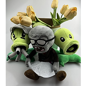 JHESAO 3 PCS Plants and Zombies Plush Plants Sets Zombies Toy Pea, 1 2 Stuffed Soft Gatling Pea Doll, Newspaper Zombie PVZ Plush Figure Doll New