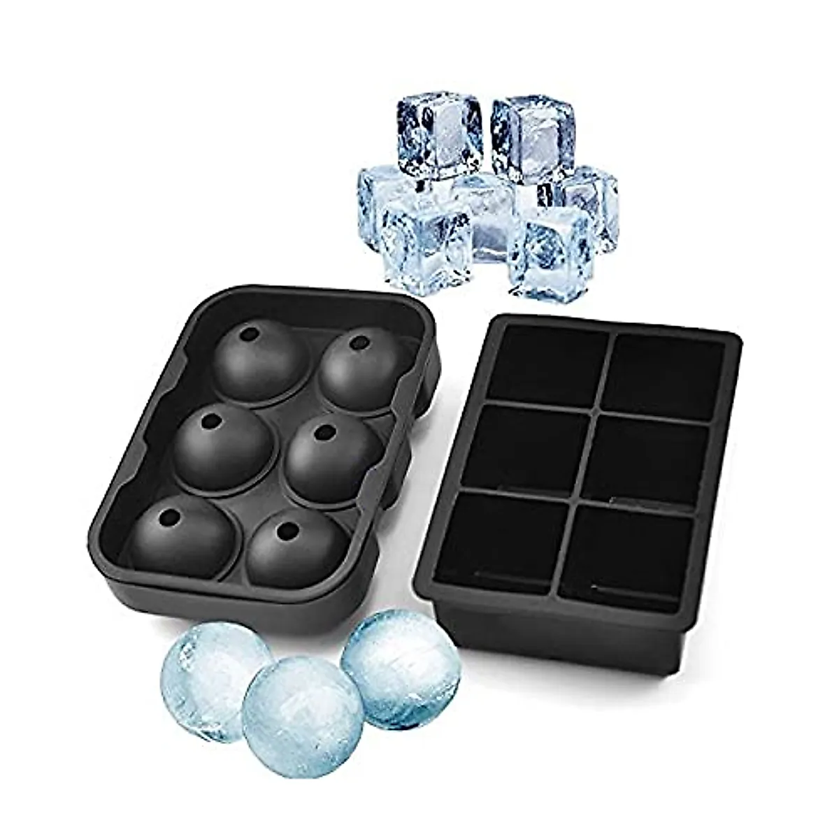 mingpou Ice Cube Tray Set of 3, Makes Diamond,Spherical,Square Shaped Maker Mold, Easy Release BPA Free with Removable Funnel Lid Mold for Chilling Cocktails,Whiskey,Homemade Juice