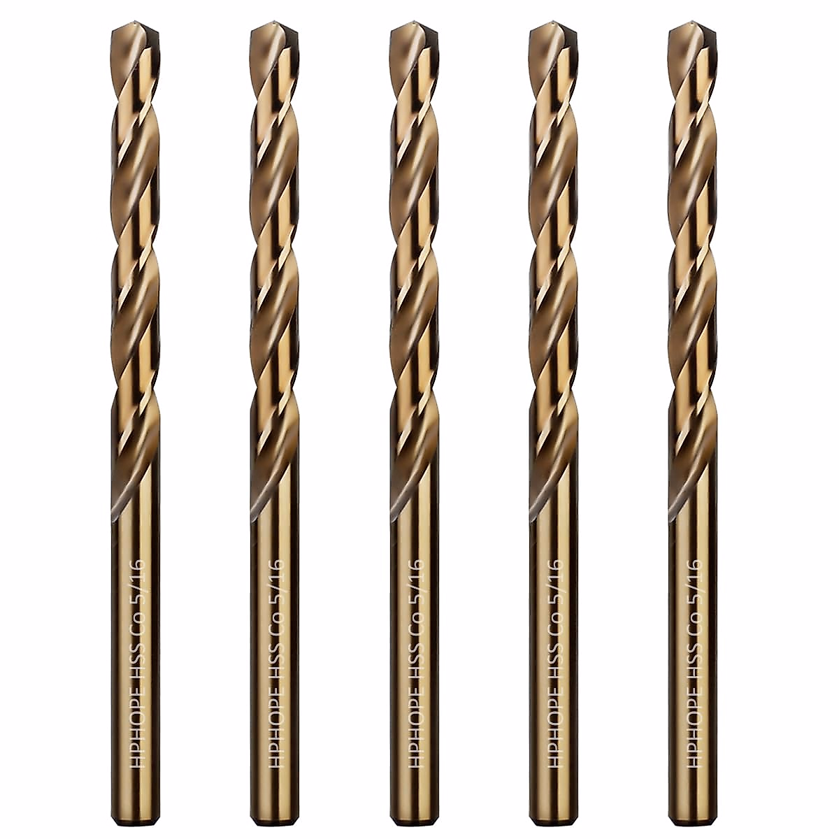5/16 Inch Cobalt Drill Bits 5Pcs - HPHOPE M35 HSS Metal Twist Drill Bits Set, Jobber Drill Bits Length and Straight Shank, Suitable for Drilling in Hard Metal, Stainless Steel, Cast Iron