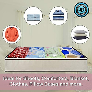 Ziz Home Zippered Under Bed Storage Bag 3 Pack | Used for Underbed Clothes Storage Linen Storage Blanket Storage Sweater Storage Duvet Storage Bins Clear Window