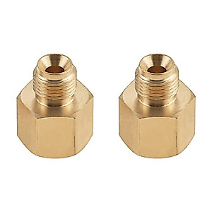SURIEEN RV Propane Hose Adapter 1/4" Female Pipe NPT x 1/4" Inverted Male Flare（7/16-24UNF）, Brass Convert Adapter Fittings for Propane Lines (Pack of 2)