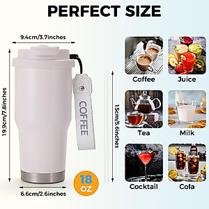 LATTPLYN Travel Coffee Mug, 18 oz Insulated Coffee Cup with Lid, Leakproof Stainless Steel Double-Wall Insulation Coffee Tumbler Cup For Hot/Ice Coffee Tea Beer Vacuum Thermal Thermos(Beige, 18 oz)