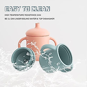 Toddler Cup, Silicone Training Cup Sippy Cup with Straw, Spill Proof and Non-Slip Handles, NO BPA, Unbreakable, Trainer Cup for Babies Toddlers and Infants, 5 oz, 2 Count, Grey-blue, Pink