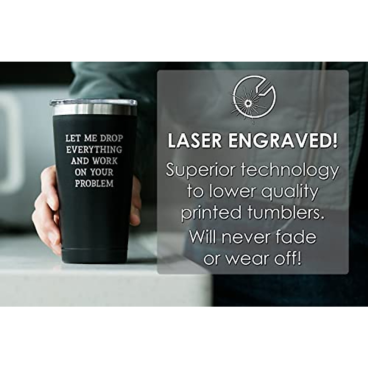 Funny Gifts for Men - Let Me Drop Everything - Stainless Steel Tumbler with Lid - Gag Gifts for Men Women Coworkers Boss - Mens Birthday Present Ideas - Unique Coffee Mug Tumbler for Men, Black 16 oz