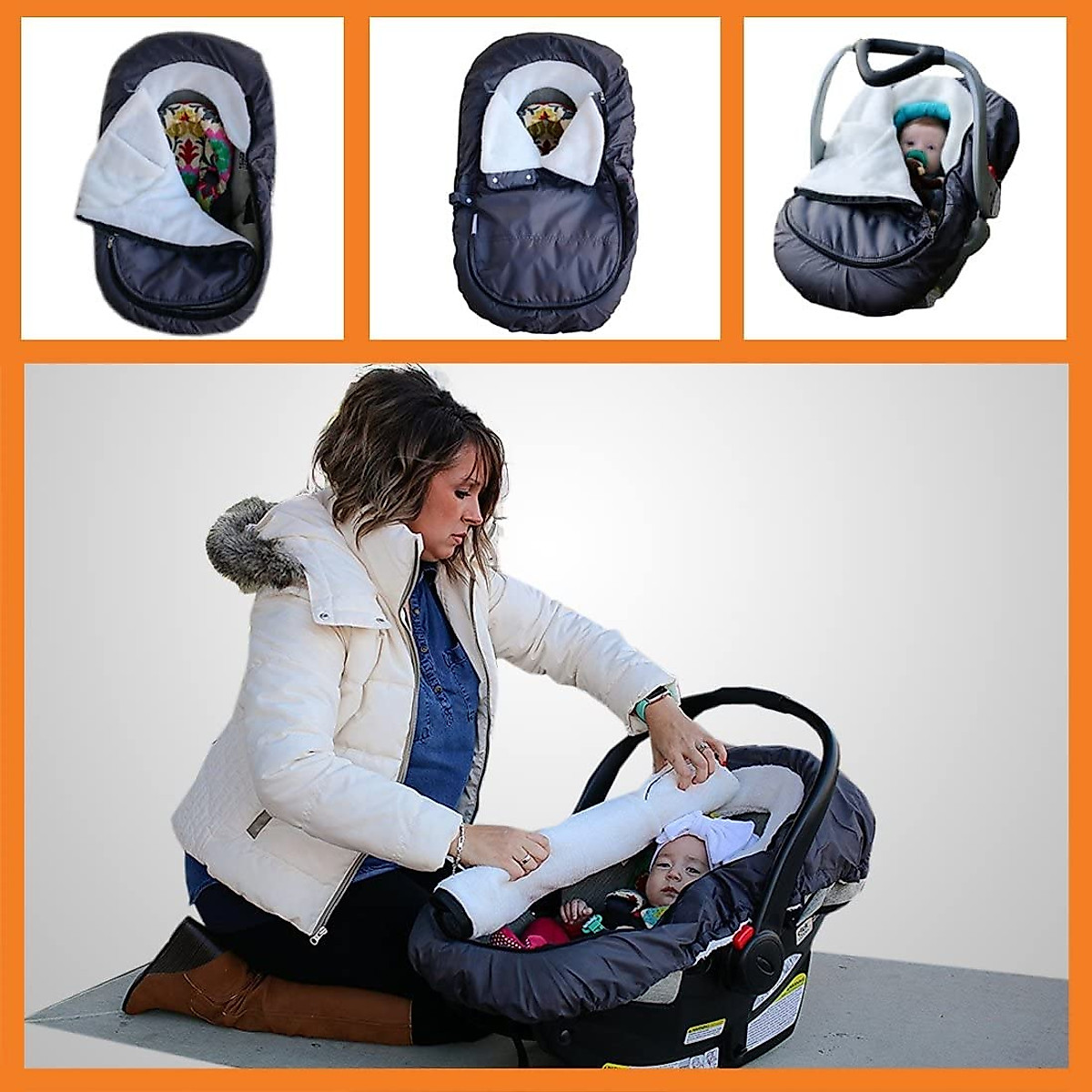 Infant Baby Car Seat Cover - Weatherproof Sneak A Peek Stroller Cover for Cold Winter Weather - Amazingly Comfy Car Seat Cover with A Universal Fit