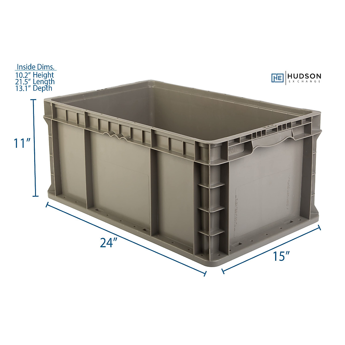 Hudson Exchange 24 x 15 x 11 (1 Pack) Straight Wall Handled Storage Container Tote, Gray/Brown