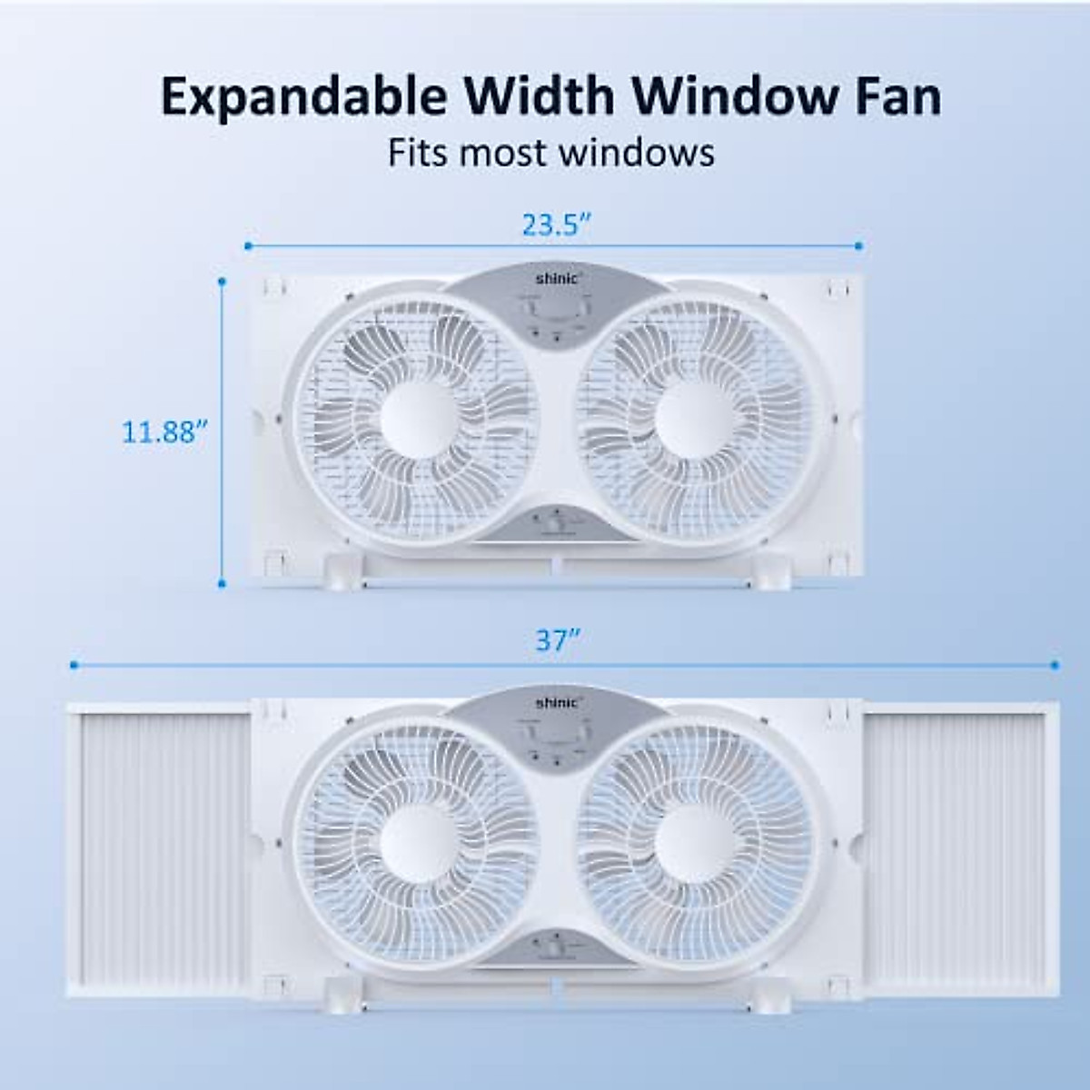 shinic 9" Blades Twin Window Fan with Reversible Airflow, Remote Control, 3 Speeds, 3 Functions, Bathroom Kitchen Exhaust Fan, Width Adjustable (From 23.5" to 37") ETL Certified Small Window Fan
