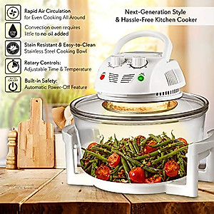 NutriChef Air Fryer, Halogen Infrared Convection Oven - Large 13 Quart Glass Air Fryer, Oil-Free Quick Healthy Meals Multicooker with Time & Temperature Controls, Roast, Fry, Toast or Crisp