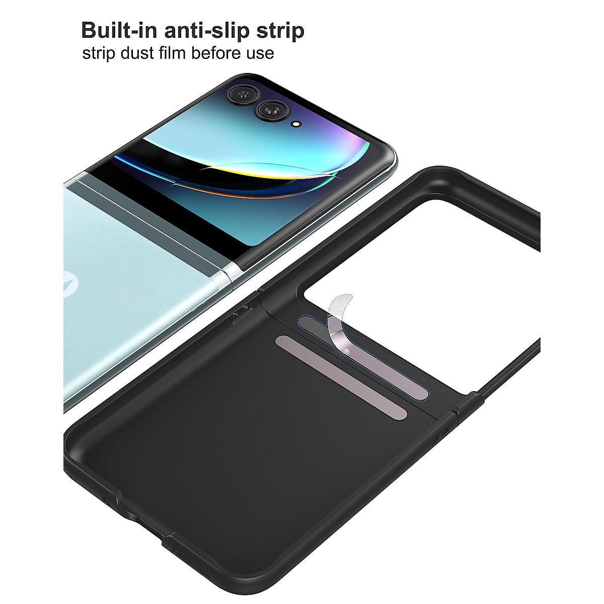 Foluu Slim Fit Case for Motorola Razr Plus 2023, with 1 Pack Soft Inner TPU Moto Razr Plus 2023 Screen Protector, 1 Pack Front Built-in Screen Protector, Matte PC Cover for Motorola Razr+ 2023 Black