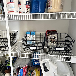 6 Pack Deep Freezer Organizer Bins Stackable Wire Basket for Organizing Black Metal Wire Storage Baskets for Pantry, Freezer baskets for Chest Freezer, Upright Freezer (2 Small, 2 Medium, 2 Large)