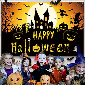 Halloween Decorations - Halloween Backdrop, Happy Halloween Banner with Witch, Pumpkin, Halloween Bats for Halloween Party Decorations, Halloween Decorations Indoor