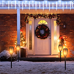 Ruyilam Solar Garden Lights Outdoor, 4-Pack 96LED Waterproof Solar Flickering Dancing Flame 31' Pathway Lights, Dusk to Dawn Auto On/Off for Garden/Yard/Driveway/Pathway