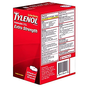 Tylenol Extra Strength Caplets with Acetaminophen, Pain Reliever & Fever Reducer, 2-pack of 50 ct