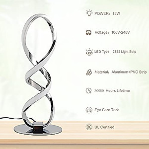 Adebime LED Modern Table Lamp, Small Unique Bedside Table Lamp Spiral Lamp Stepless Dimmable Silver Nightstand Lamp 12W, 3200K Warm White Modern Desk Lamp, Side Table Lamp for Living Room Bedroom