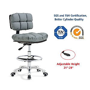 Antlu Adjustable Workbench Stool Esthetician Lash Chair,Drafting Tall Office Chair Counter Height Office Chairs,Rolling Shop Guitar Vanity Stool with Wheels (Gray)