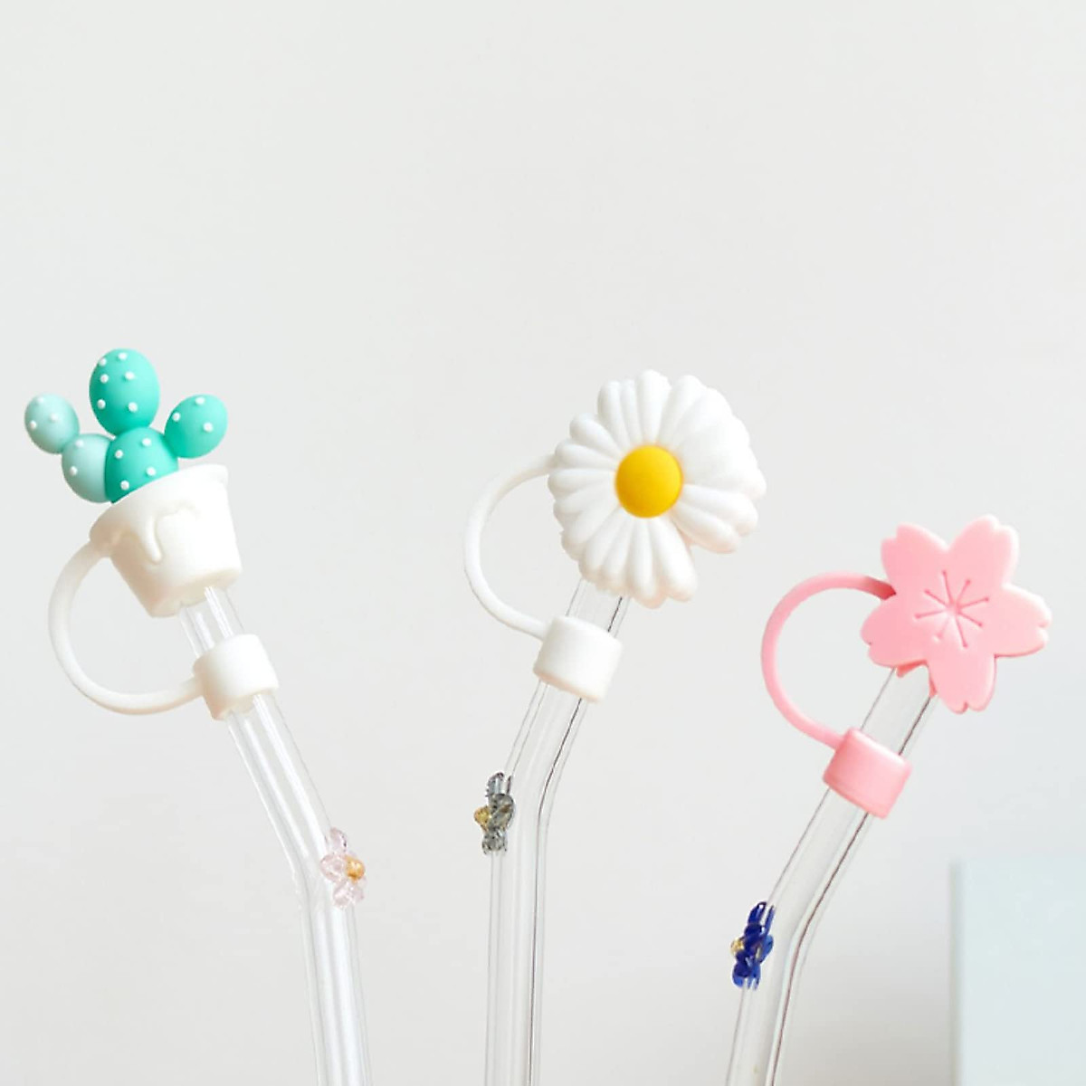 TEONEI Cactus Shape Straw Covers Caps,Straw Tip Covers,Reusable Drinking Straw Tips Lids Straw Toppers Straw Plug for 7-8mm Straws,4PCS