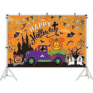 YUNKELIU Cartoon Mouse Happy Halloween Backdrop, Mouse Halloween Theme Party Decorations Happy Halloween Backdrop Banner Halloween Party Decorations for Halloween Indoor Outdoor Party Supplies