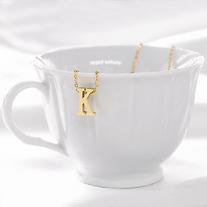 ELBLUVF Stainless Steel 18K Gold Plated Personalized Letter Dainty Initial Necklace Jewelry for Women (K)