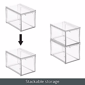 mDesign Plastic Stackable Bathroom Storage with Pull Out Bin Organizer Drawer for Cabinet, Vanity, Shelf, Cupboard, Cabinet, or Closet Organization - Lumiere Collection - 2 Pack - Clear