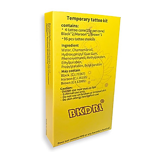 BKDRL 95 Pcs 3 Pages Tattoo Stencils,4 Pcs 3 Color Temporary Tattoo Kit, Black Brown Maroon