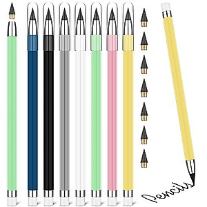 HOTUT Inkless Pencil, 7PCS Forever Infinity Pencils with 7 Eraser Reusable Inkless Everlasting Pencil with 7 Replaceable Nibs for Writing Drawing Students Office School Supplies
