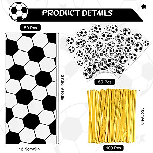 100 Pieces Soccer Ball Treat Bags 2 Designs Soccer Goodie Bags Football Cellophane Bags Party Favor Gift Bag with 100 Pieces Twist Ties for Kids Soccer Themed Birthday Supplies