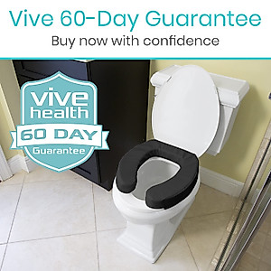 Vive Toilet Seat Cushion (Soft Cushioned Foam) - Easy Clean Soft Padded Bathroom Attachment - Elongated, Standard Seats - Comfort and Support Donut for Handicap, Adults (2" Cushioned Foam, Black)
