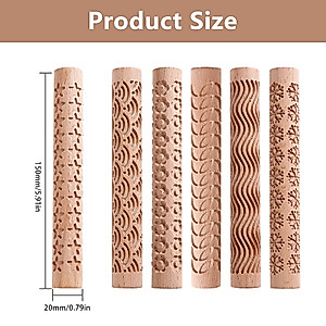 6Pcs Clay Modeling Pattern Rollers, Large Texture Rollers for Clay Wooden Handle Pottery Tools Snowflakes Stars Wood Wave Pattern Clay Rolling Pottery Ceramic Carved Tools for DIY Handcrafts (B)