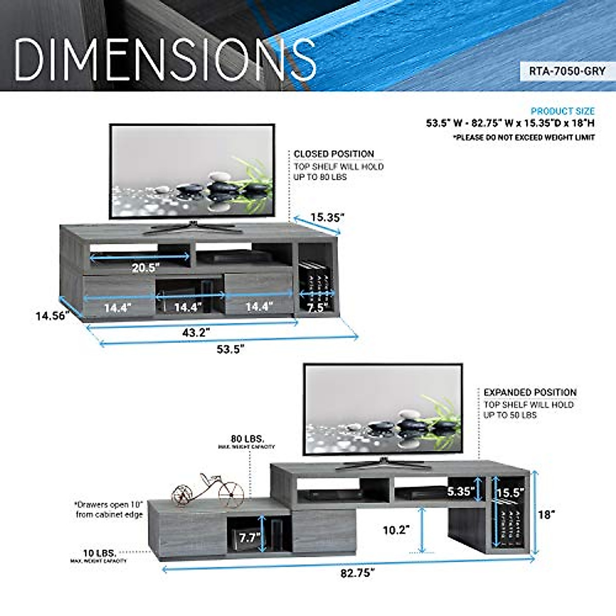 Adjustable TV Stand for 75 Inch TV, Modern TV Stand for Living Room with Storage, Expandable Base Entertainment Center Fits Screens up to 75" When TV is Measured Diagonally, Grey