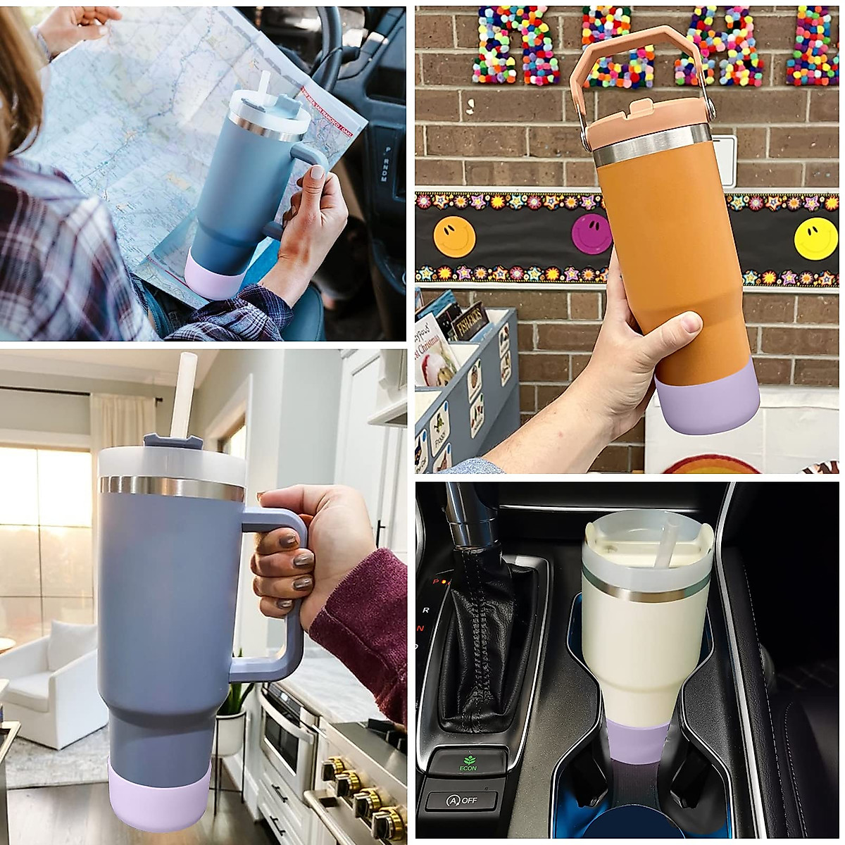 AIERSA 2Pcs Silicone Boot Sleeve for Stanley Quencher 40 oz 30 oz Tumbler with Handle & for IceFlow 20oz 30oz, Protective Water Bottle Cup Bottom Bumper Cover for Stanley Tumbler Accessories, Wisteria