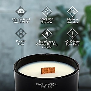 Wax and Wick 12oz. Pure Soy Wax Scented Candle with Double Wood Wick - Black, Mulled Cider Scent - Notes of Apple, Nutmeg, Vanilla, & Caramel