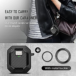 Maxjoy Compatible with Airpods 1st & 2nd Generation Case, Full Body Rugged Carbon Fiber Hard Shell Protective Case Cover with Keychain for Airpods 1st & 2nd Generation Case, Black