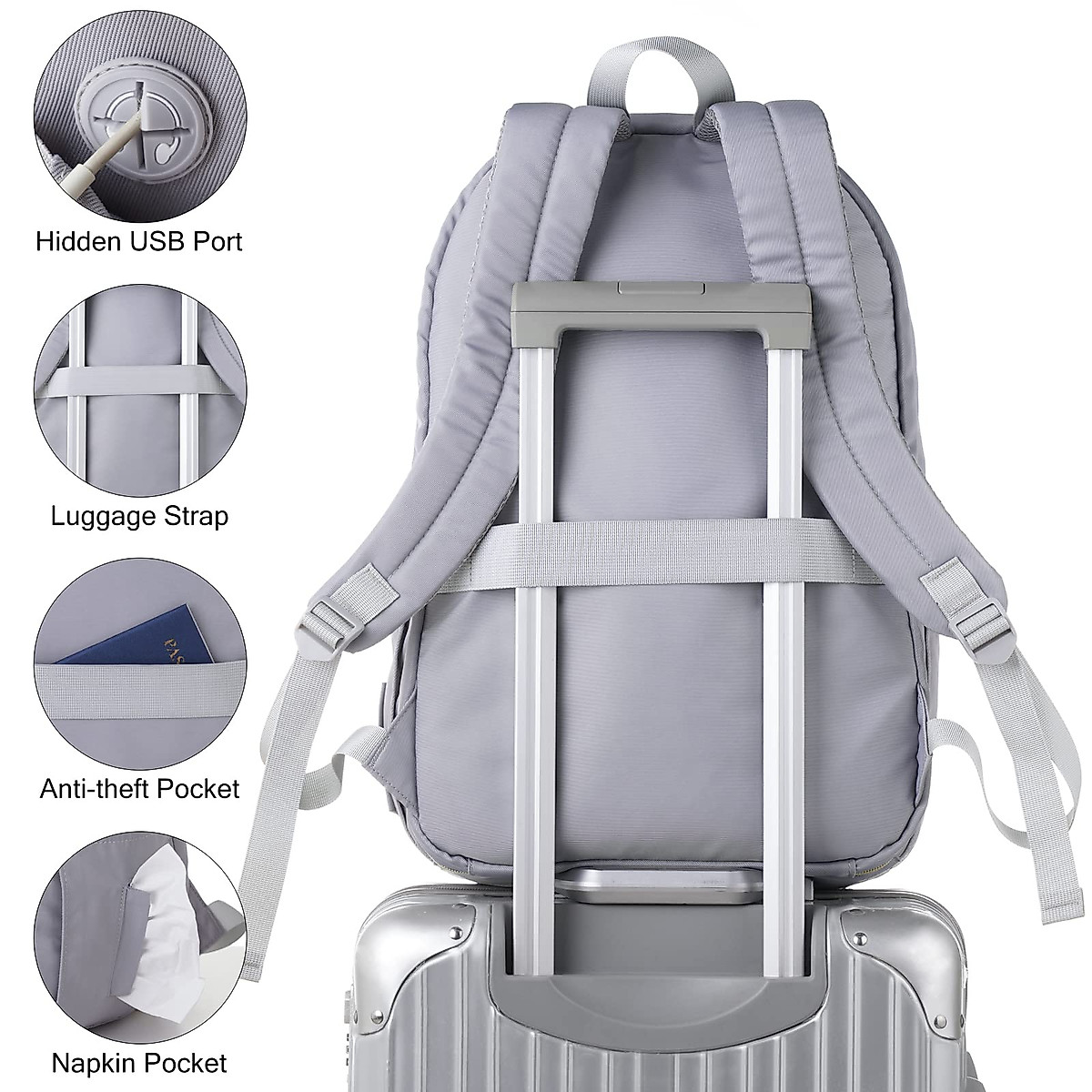 Breold Laptop Backpack Women,15.6 Inch Travel Backpack for Women,College School Bookbags with USB Charging Hole,Large Capacity Computer Backpacks for Work Business,TSA Friendly