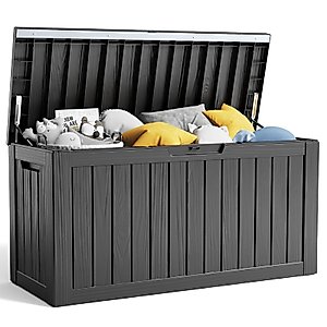 80 Gallon Resin Deck Box, Lockable Patio Outdoor Storage Box for Furniture, Garden Tools and Tools Storage, Waterproof Outside Storage Box - Black