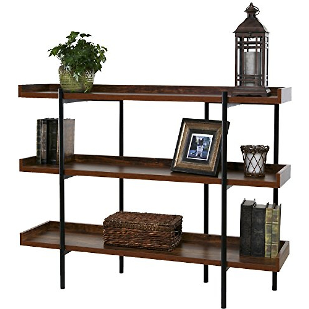 OneSpace Modern Wood and Steel 3-Shelf Display, Cherry