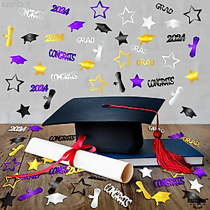 KatchOn, Congrats Grad Confetti 2024 - Pack of 1000 | Purple and Gold Graduation Decorations 2024 | Graduation Decorations Class of 2024 | 2024 Purple and Gold Graduation Confetti for Table Decor