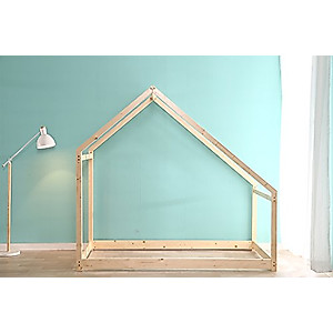 Bestmart INC Toddler Montessori Floor Bed, Twin Size House Bed Frame for Kids Floor Bed Children Bedroom Furniture, Pine Wood Non-Toxic