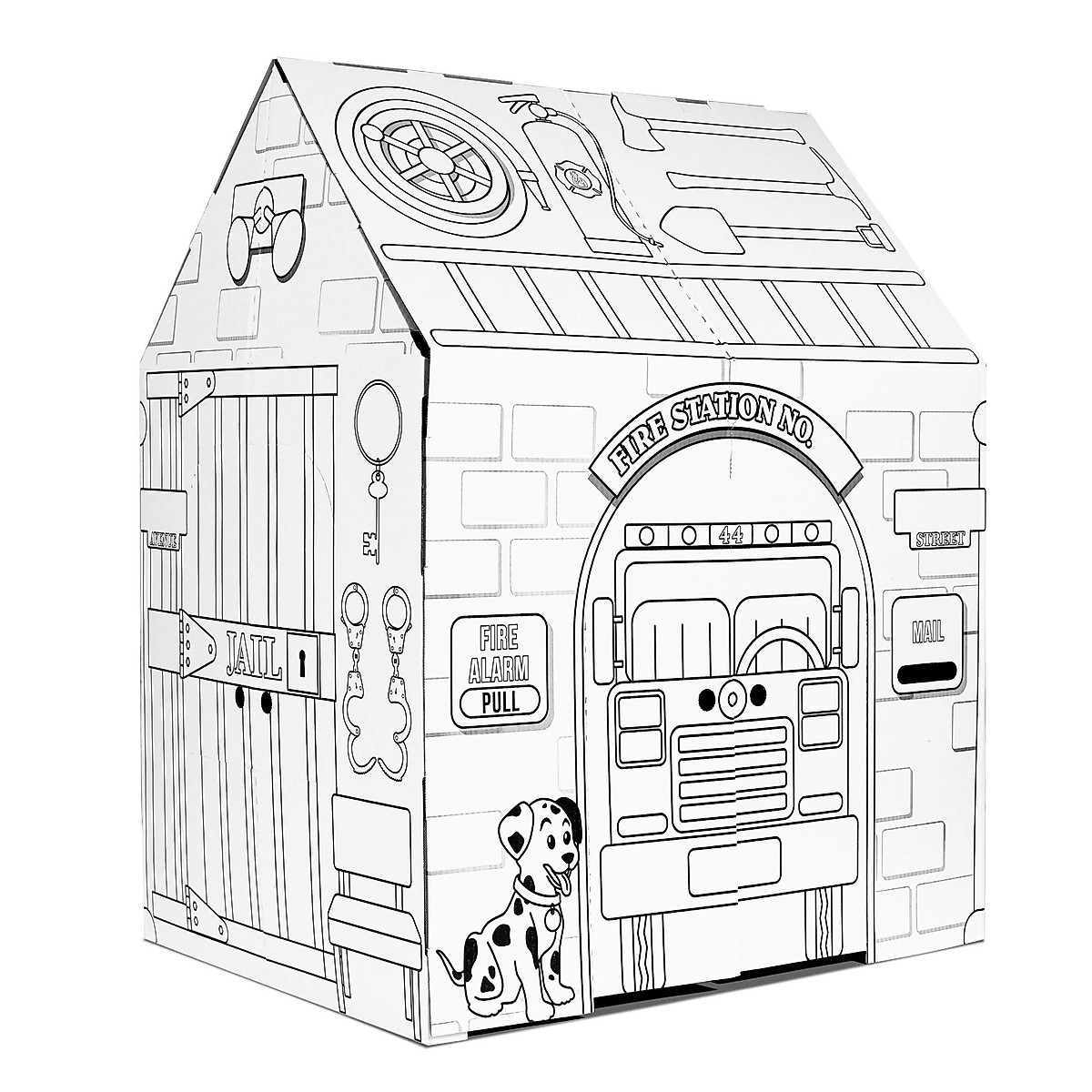 Easy Playhouse Police and Fire Station - Kids Art & Craft for Indoor & Outdoor Fun – Decorate & Personalize The Cardboard Fort, 32" X 26. 5" X 40. 5" - Made in USA, Age 3+ [Amazon Exclusive], white