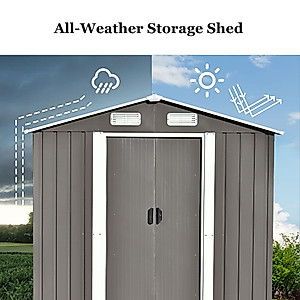 Merax Outdoor Storage Shed, 6 x 4 FT Metal Garden Shed Steel Tool Shed Storage House with Adjustable Shelf and Lockable Door,Tool Cabinet with Vents and Foundation for Backyard, Patio & Lawn, Gray