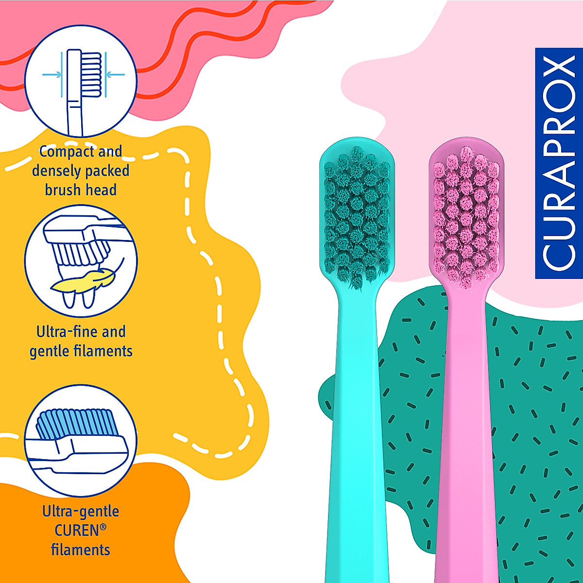 Curaprox CS 5460 Ultra-Soft Blue and Pink Battery Powered Toothbrush for Adults, Different Days Special Edition, Pack of 2