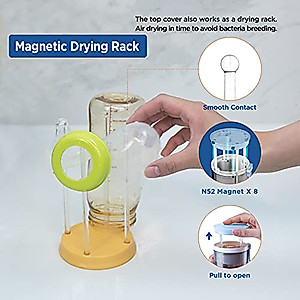 TechoEcho Baby Travel Essential Bottle Cleaner Kit with Silicone Bottle Brush，Built-in Snap-on Drying Rack，Silicone Nipple-Shaped Brush，2 Straw Brushes，Bottle Soap Dispenser，Bottle Warmer Bowl.(Blue)