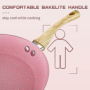 Frying Pan Nonstick, 8 Inch Pink Egg Pan, Non Stick Fry Pan 100% PTFE PFOA-Free Omelet Pan, Toxin-Free Skillets Stone Cookware, Anti-Warp Base with All Stove Tops Available, Induction Compatible