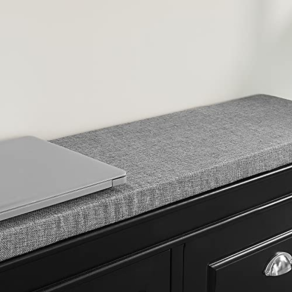 SoBuy Black Storage Shoe Bench with 2 Flip Drawers, Hidden Shoe Bench, Free Standing Shoe Rack, Shoe Cabinet, Hallway Storage Bench with Seat Cushion FSR64-SCH