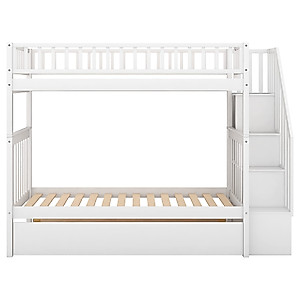 Harper & Bright Designs Bunk Beds Twin Over Twin Size, Solid Wood Bunk Beds with Trundle and Stairs for Kids,Teens,Adults (White, Bunk Bed with Trundle)