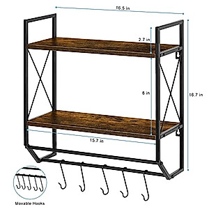 Towel Rack Wall Mounted Bathroom Shelf with Towel Bar 2 Tier Farmhouse Towel Rack Shelf Wooden Floating Shelf with Hooks for Bathroom Kitchen Living Room (Brown)